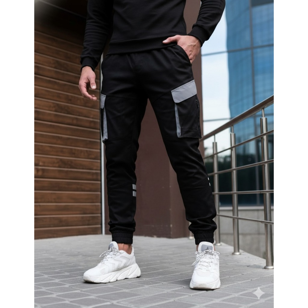GENZ ReflectX Cargo (สีดํา) ใหม่ล่าสุด COOL MENS JOGER CARGO PANTS สี ...