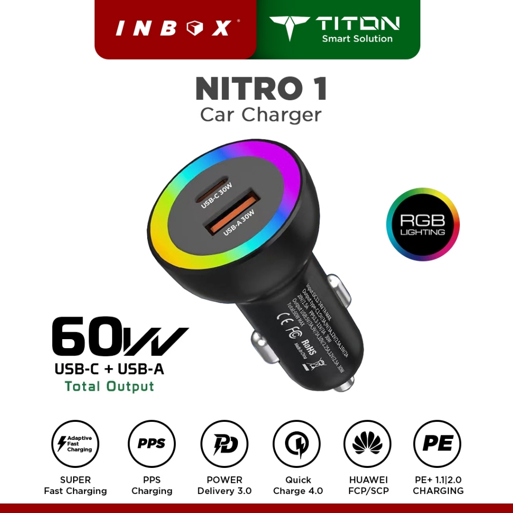 Titon Nitro 60W Car Charger LED Dual Port Type C และ USB-A PD Super ...