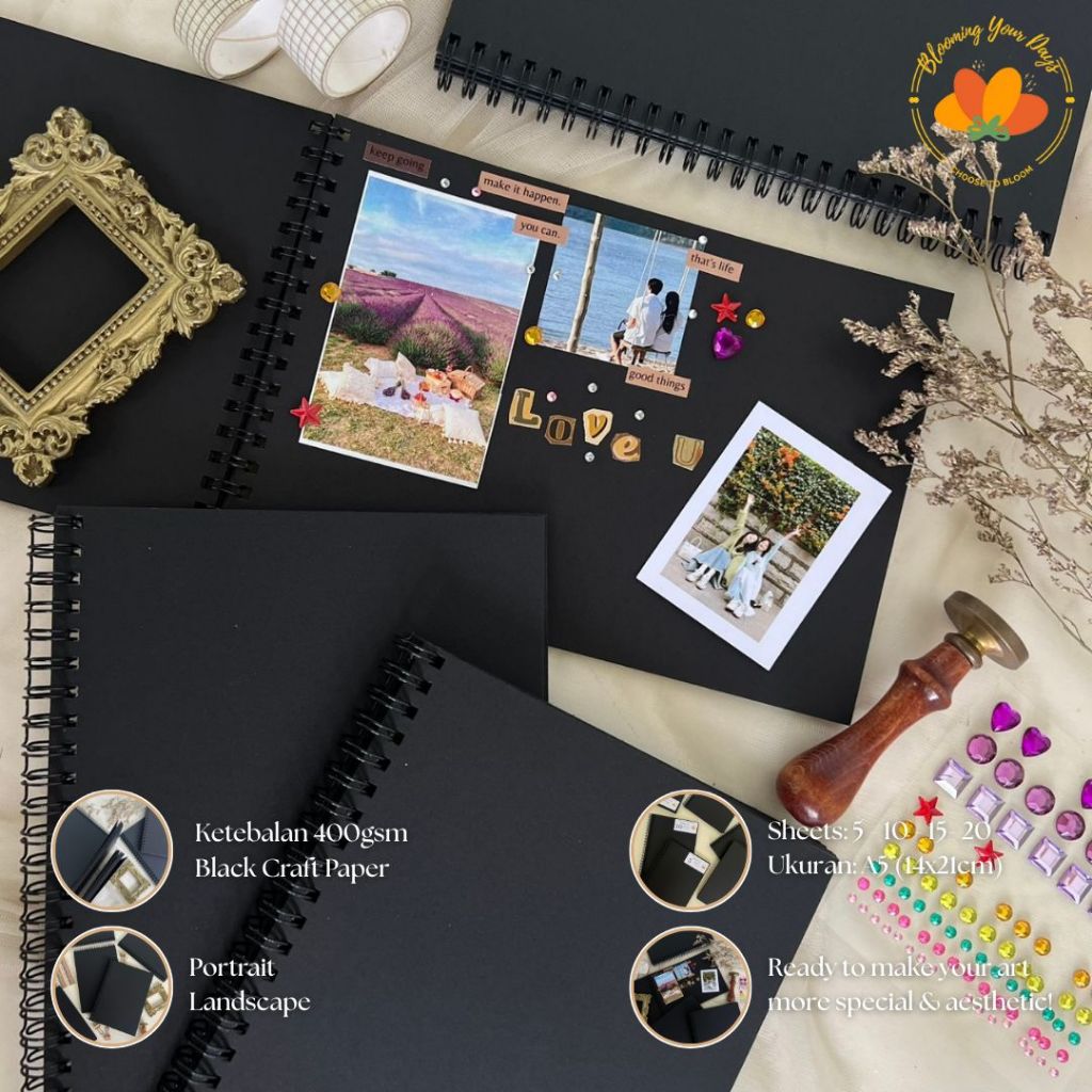 SCRAPBOOK FULL Black HARDCOVER A5 อัลบั้มสมุดภาพสีดําสมุดจดบันทึก ...