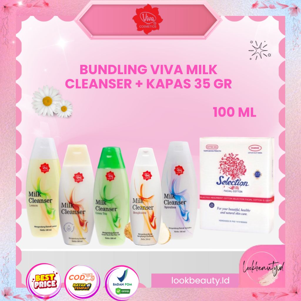 VIVA MILK CLEANSER BUNDLING ALL VARIANTS 100 ML + 35 GR SQUARE COTTON ...