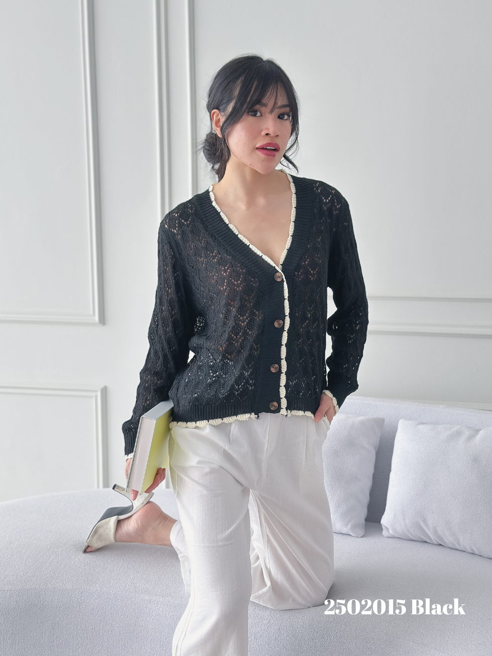 คาโมมายล์ 2502015 เสื้อคาร์ดิแกนผ้าถักลูกไม้ Tpj | Shopee Thailand