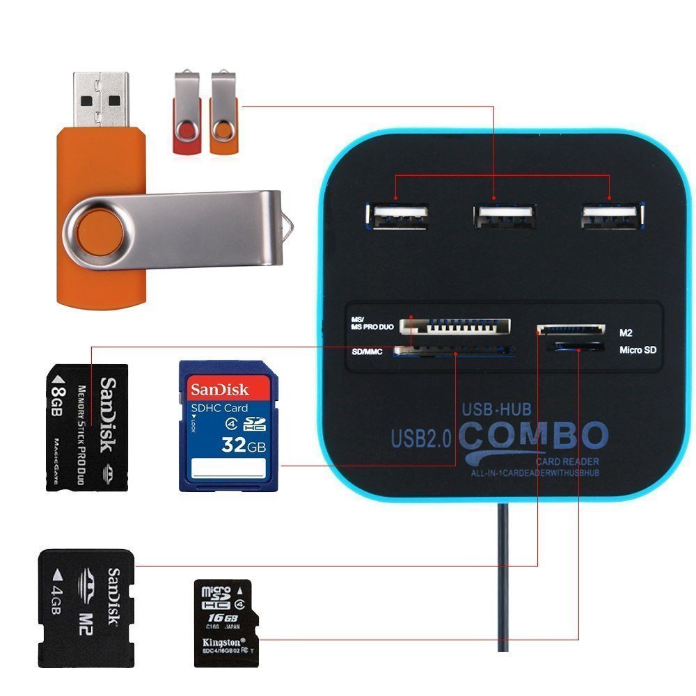 เครื่องอ่านการ์ด 7in1 USB 2.0 USB Hub MicroSD MS M2 MMC - CK07 | Shopee ...