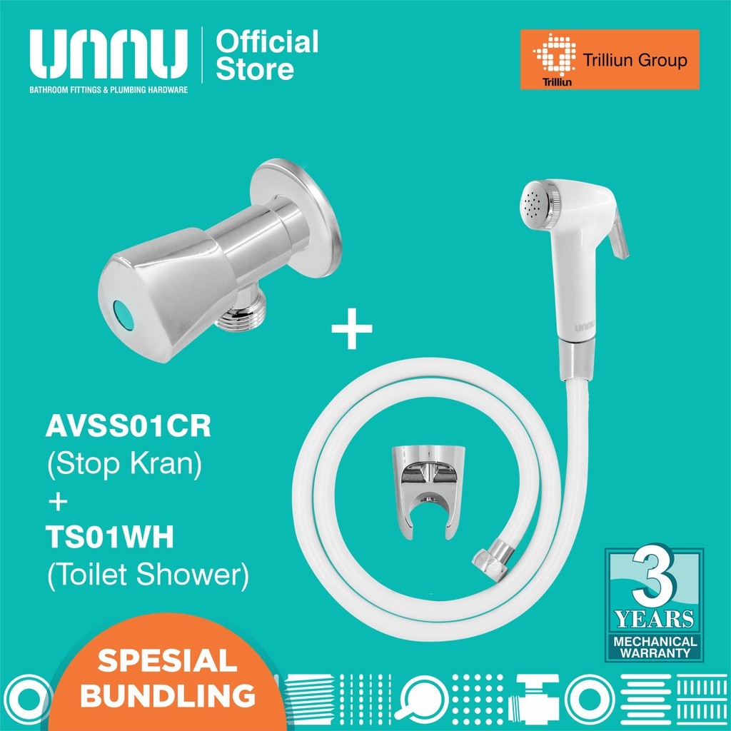 UNNU Stop Kran - AVSS01 1/2" + Jet Shower Toilet - TS01WH สีขาว (ชุด ...