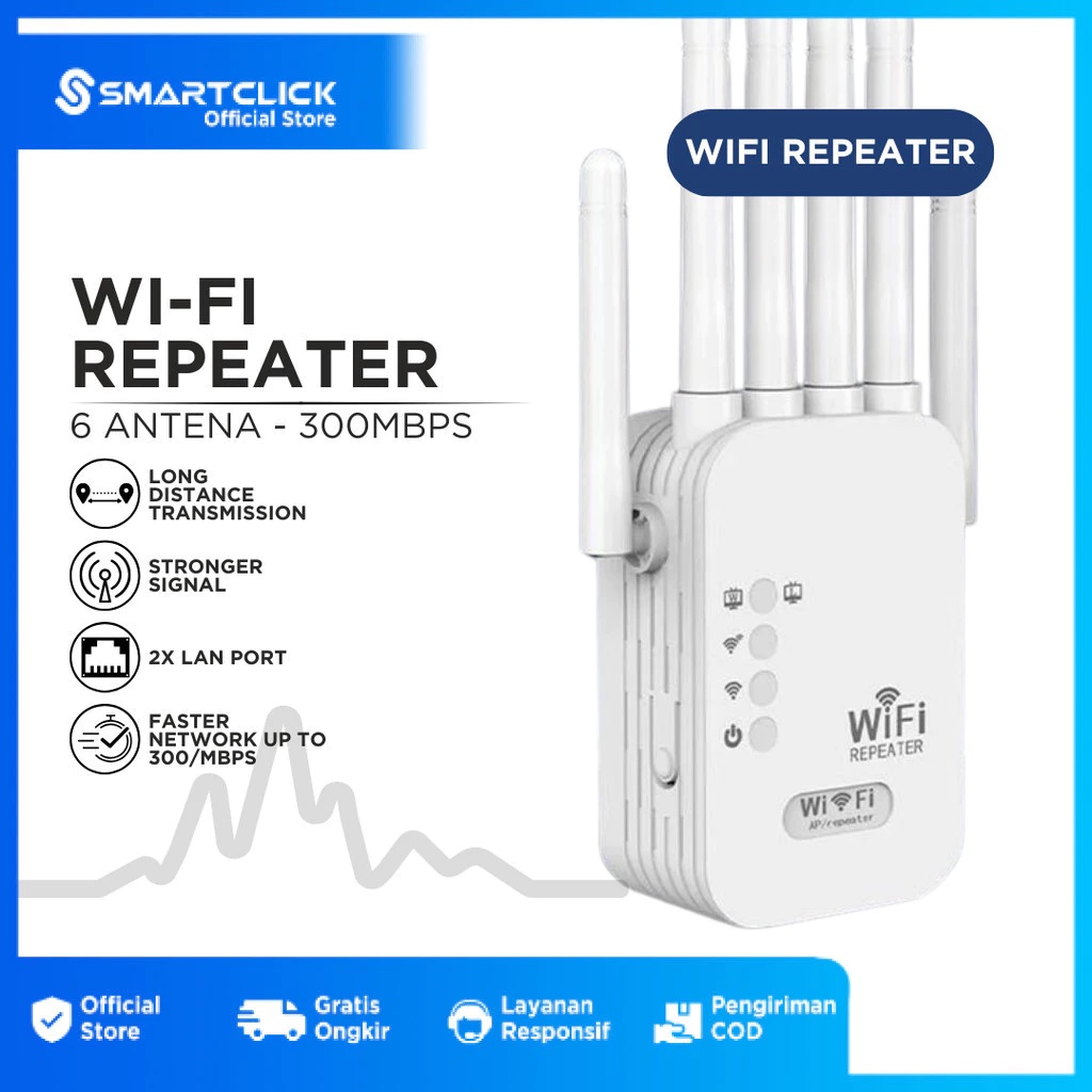 Wifi Repeater Wireless Extender Range 6 เสาอากาศ 300 Mbps LAN พอร์ตสัญญาณ Booster | Shopee Thailand