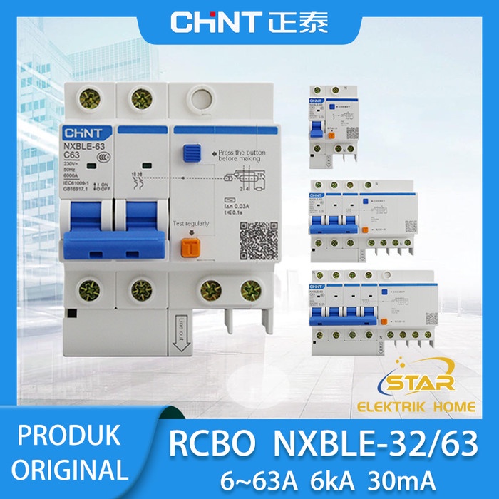 RCBO MCB CHINT NXBLE 32/63 1P+N 2P 3P+N 6KA 30MA 6A 20A 32A 40A 63A | Shopee Thailand