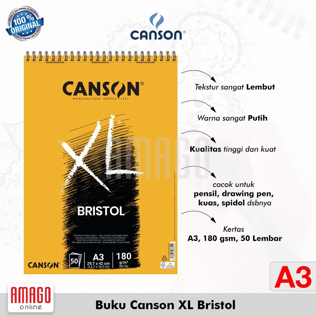 CANSON XL Bristol หนังสือภาพ - 50 แผ่น 180 แกรม A3 - 29.7 X 42 ซม. ...