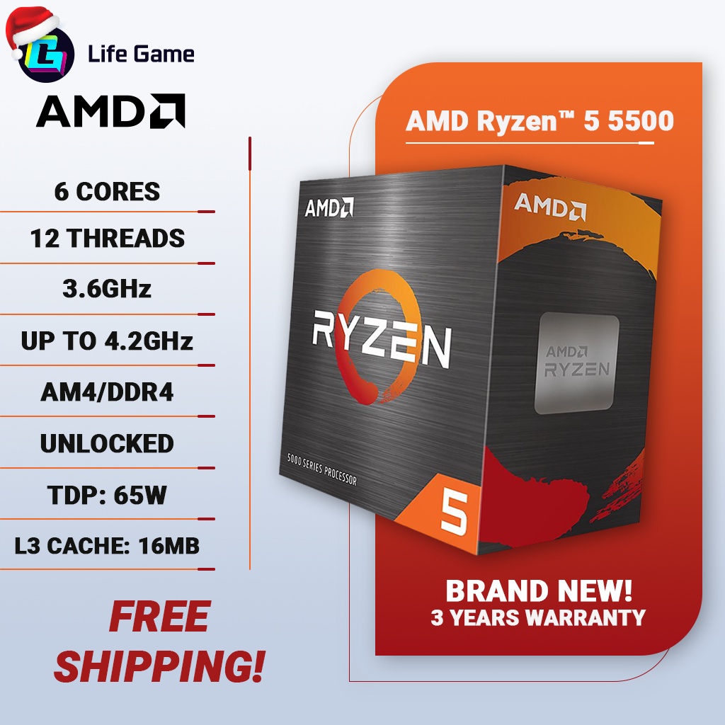 ใหม่ AMD Ryzen 5 5500 กล่องใหม่เอี่ยม 6 แกน 3.6GHz Upto 4.2Ghz ปลดล็อค AM4 โปรเซสเซอร์ CPU ...