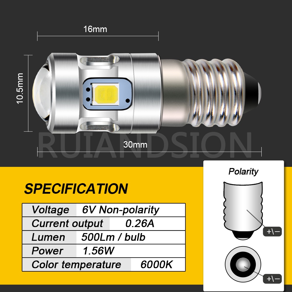 Ruiandsion E10 P13.5S PR2 หลอดไฟ 9 มม. 2D 3D 4D Maglite ไฟฉาย LED 3V 6V ...