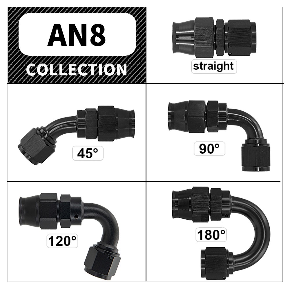 An6 AN8 AN10 ตรง 0° 45° 90° 120° 180°อะแดปเตอร์ท่อน้ํามันเชื้อเพลิง อลูมิเนียม PTFE แบบหมุนได้ ...