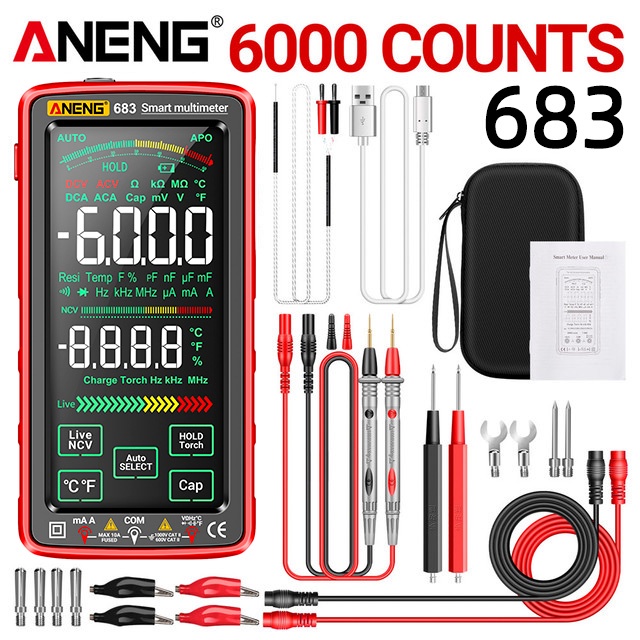 Aneng 683 มัลติมิเตอร์วัดแรงดันไฟฟ้า AC/DC หน้าจอสัมผัส NCV 6000 ครั้ง ...