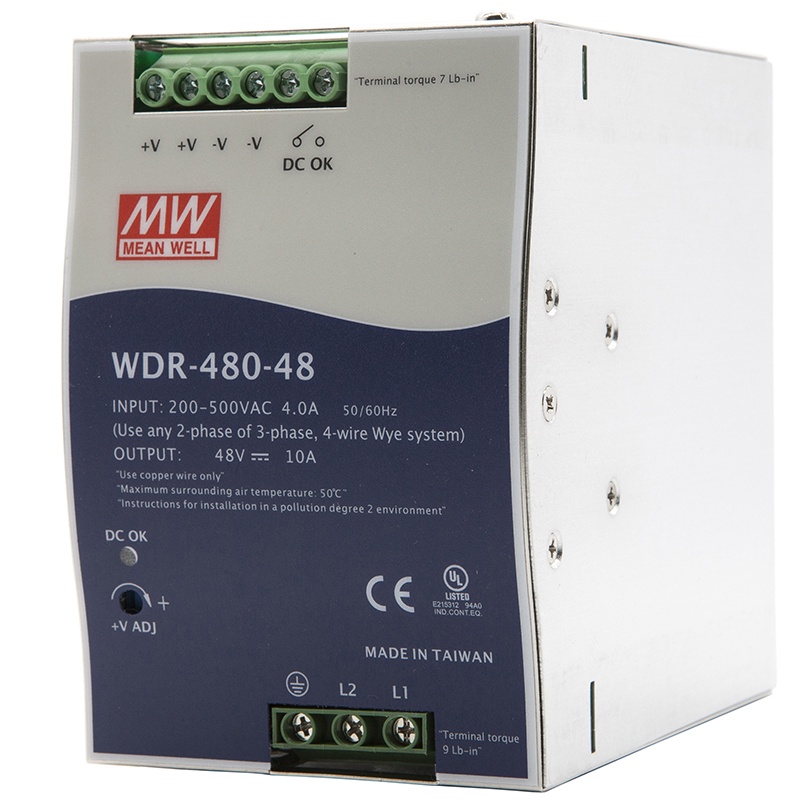 Mean WELL WDR-480 480W24V/48V Guideway switching power supply 380VAC แรงดันไฟฟ้าอินพุต 3 ปีรับ ...