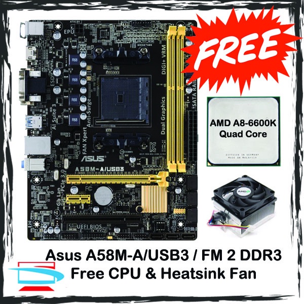 Bundle - เมนบอร์ดฮีทซิงค์พัดลมโปรเซสเซอร์ Asus A58M-A/USB3 พร้อม AMD A8 ...