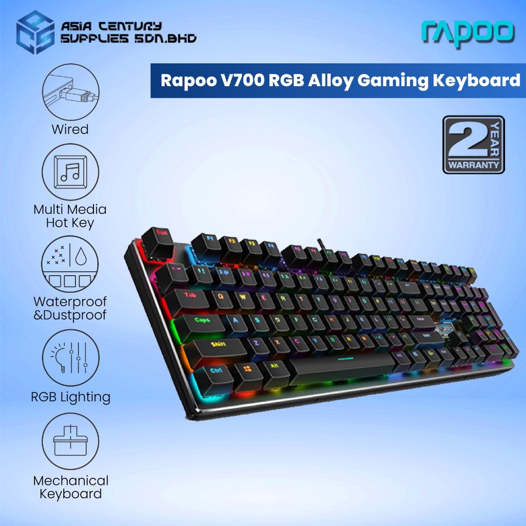 Rapoo V700RGB คีย์บอร์ดเกมมิ่ง แบ็คไลท์ อัลลอย US สีดํา Rapoo คีย์บอร์ด ...