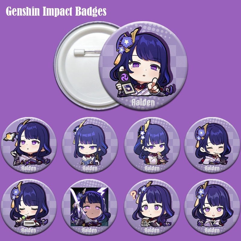 Genshin Impact Chibi ตัวละครน่ารัก Raiden Shogun Pin Button Badge 58mm ...