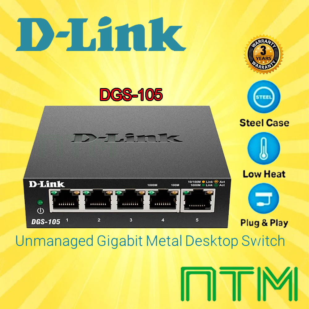 D-link DGS-105 สวิตช์เดสก์ท็อปโลหะ 5 พอร์ต Gigabit NTM | Shopee Thailand