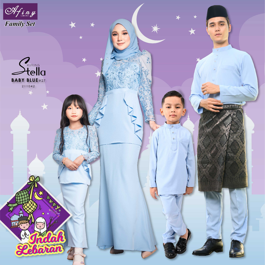 Raya 2023 Kurung Stella Baby Blue Sedondon Mother & Child | Shopee Thailand
