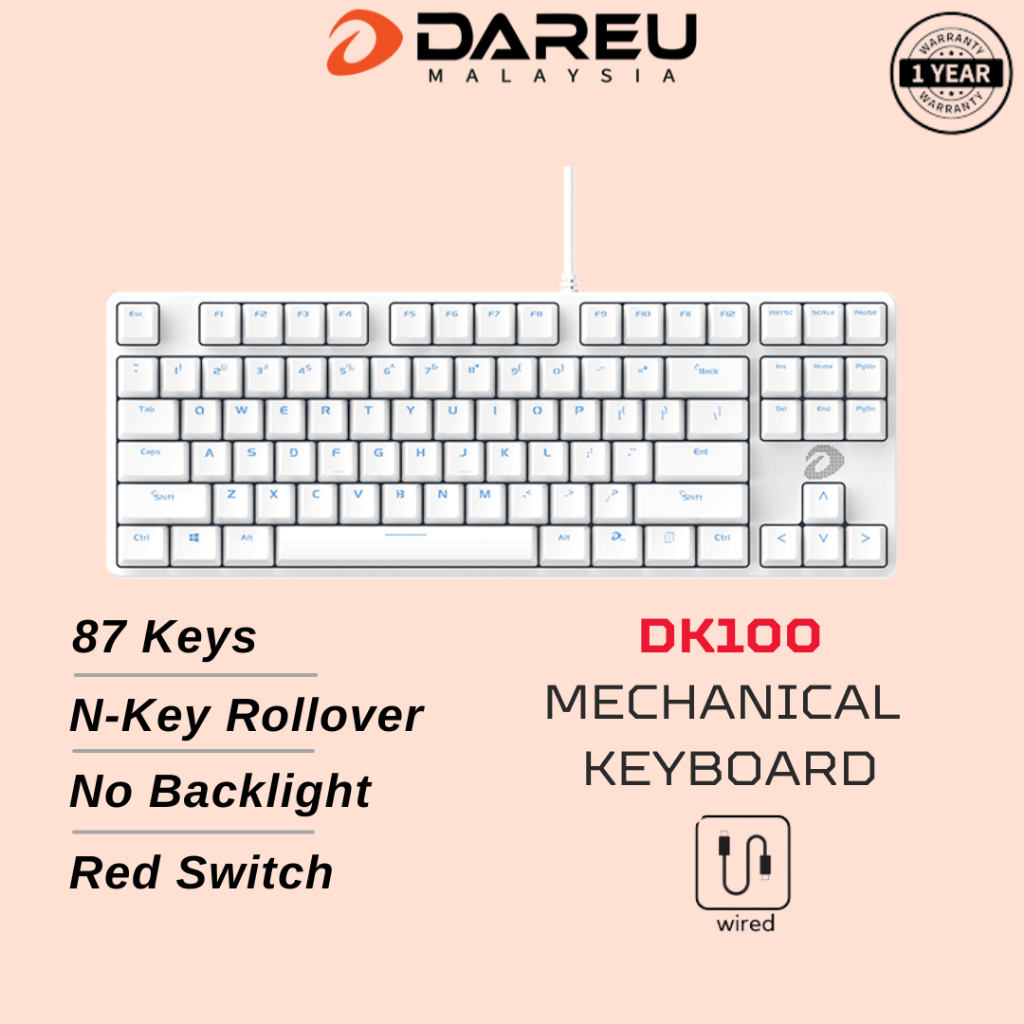 Dareu Minimalist คีย์บอร์ดเกมมิ่ง 87 คีย์ ขนาดกะทัดรัด - สีแดง DK100 | Shopee Thailand