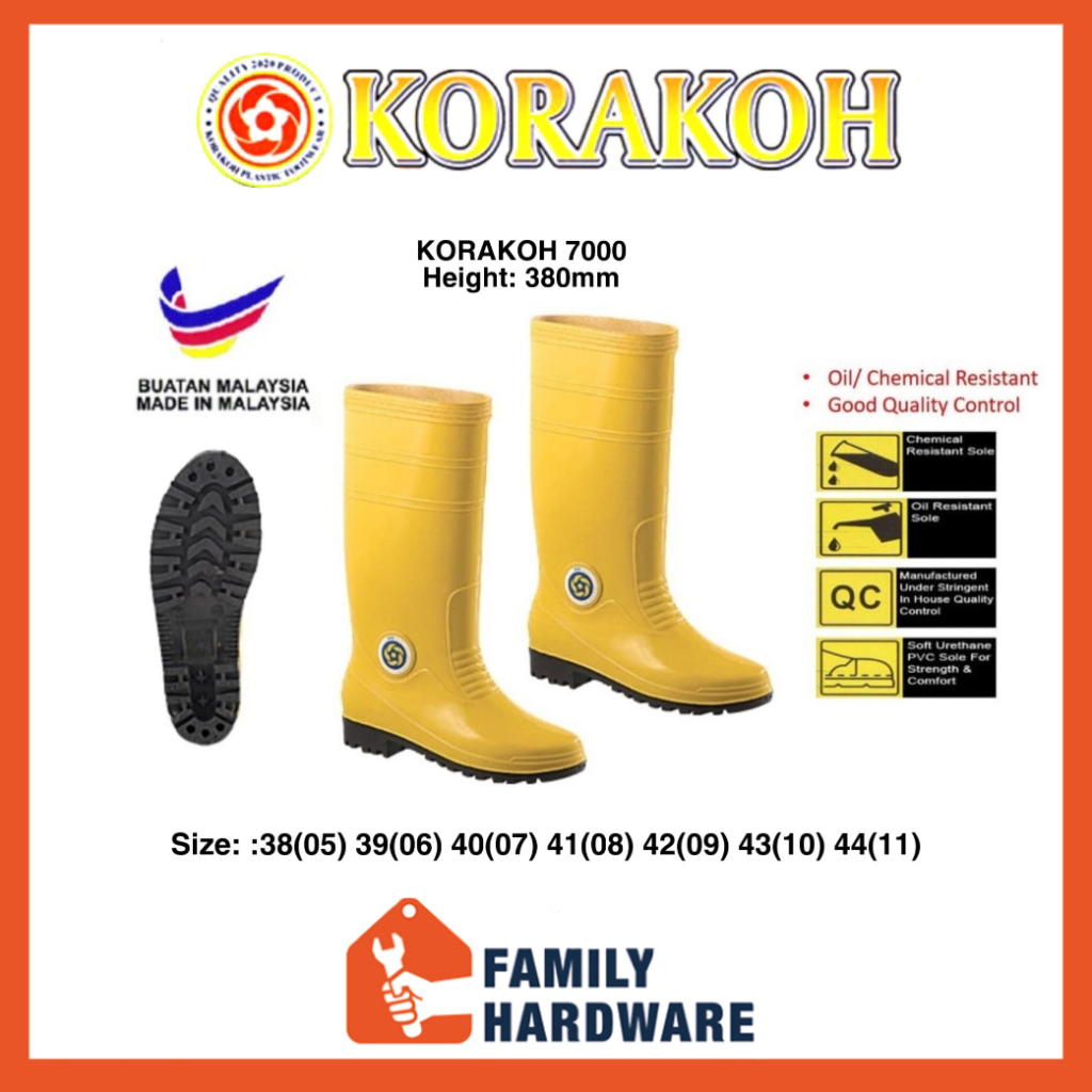 Korakoh 7000 รองเท้ายางสีเหลือง รองเท้ายาง รองเท้ากันฝน Kasut Kerja Kasut Hujan 38 - 44 FAMILY ...