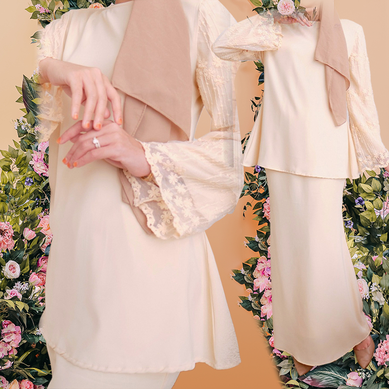 Kathlyn Baju Kurung MODEN Baju Raya SET 2024 Ironless Kurung LACE PASTEL PLAIN Laces Wudhu ...
