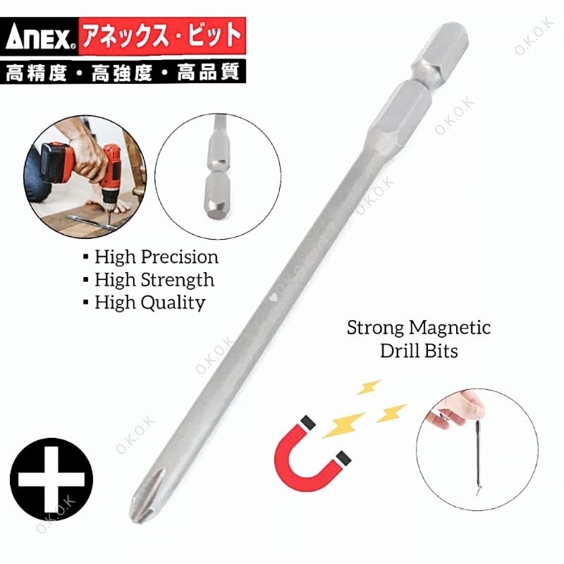 Anex JAPAN AP-16M สกรูกระแทก Bit/Heavy Duty Bit/Magnetic Screw Bit/Air ไขควง Bit/Bit Pemutar ...