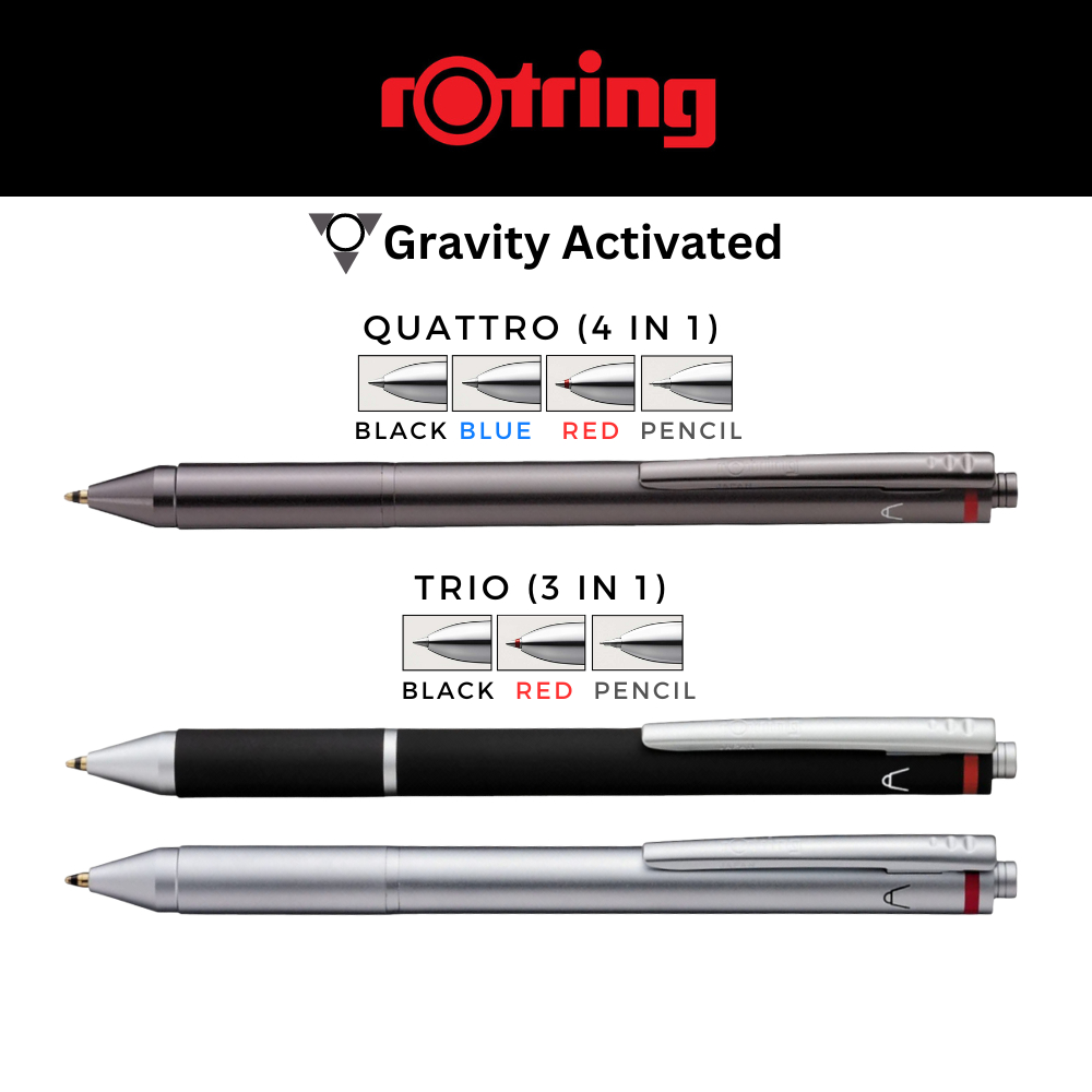Rotring Trio 3in1 Quattro 4in1 กลไกแรงโน้มถ่วง ปากกามัลติฟังก์ชั่น - ดินสอกด สีดํา, สีแดง (0.5 ...