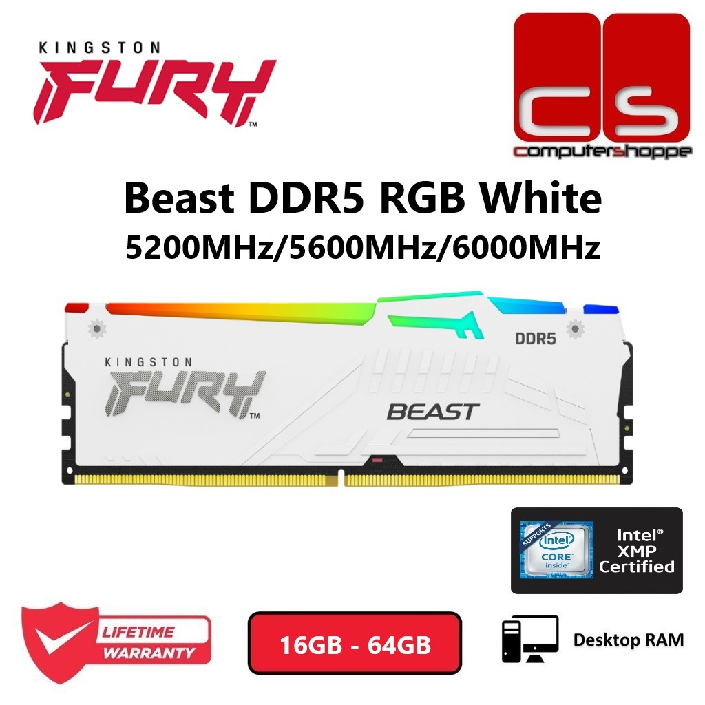 Kingston FURY Beast แรมหน่วยความจําเกมมิ่ง RGB DDR5 CL40 5200MHz 5600MHz 6000MHz สีขาว | Shopee ...