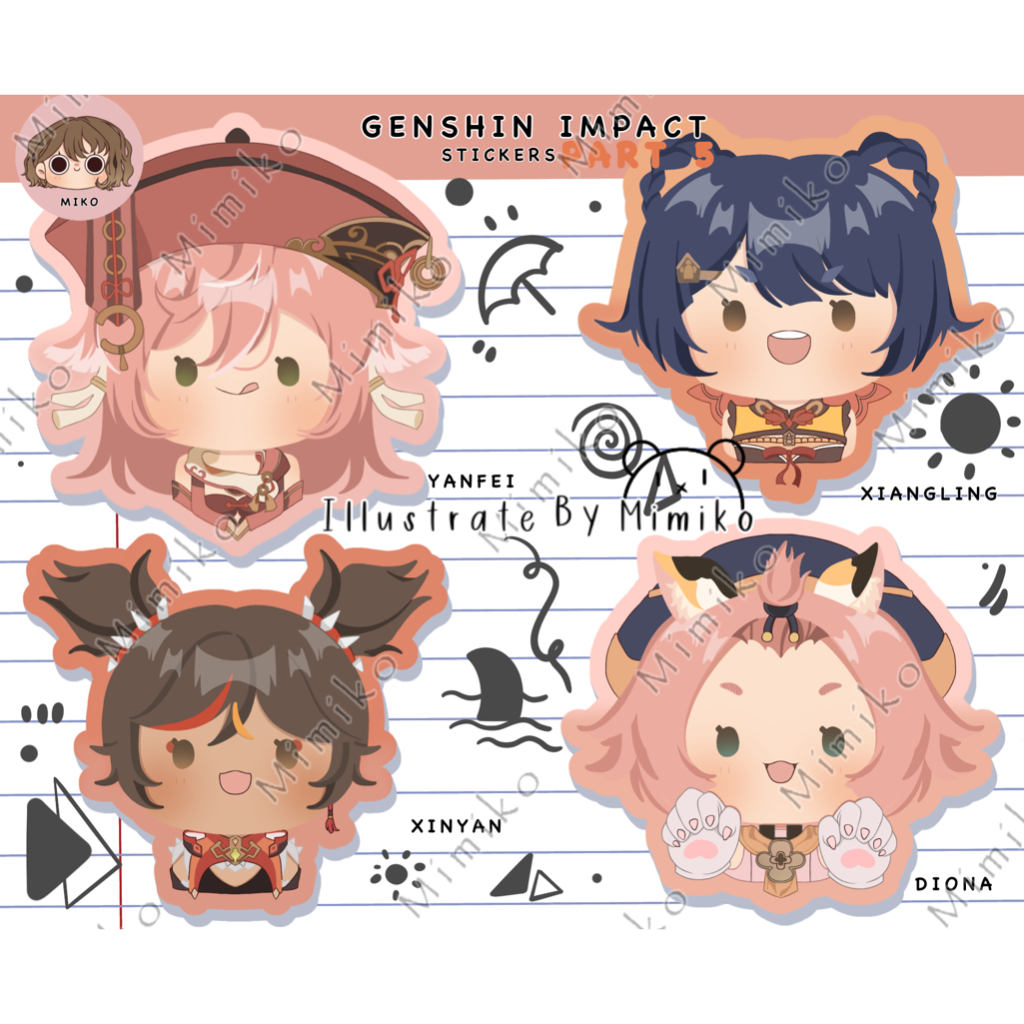 Genshin impact Sticker Yanfei Xiangling Xinyan Diona สติกเกอร์ไดคัท ...