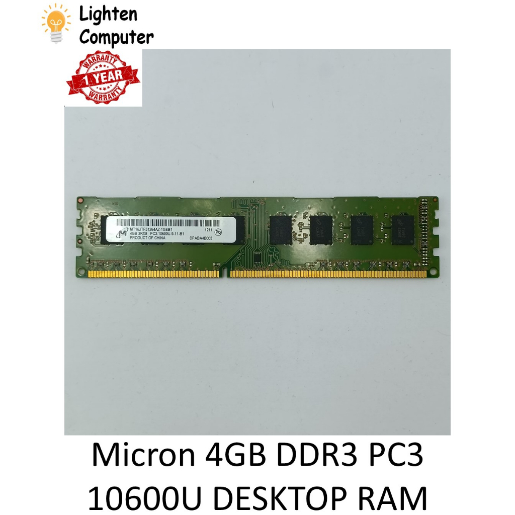 แรม Micron DDR3 1333Mhz 1600Mhz 4GB PC3 10600U 12800U สําหรับคอมพิวเตอร์ | Shopee Thailand