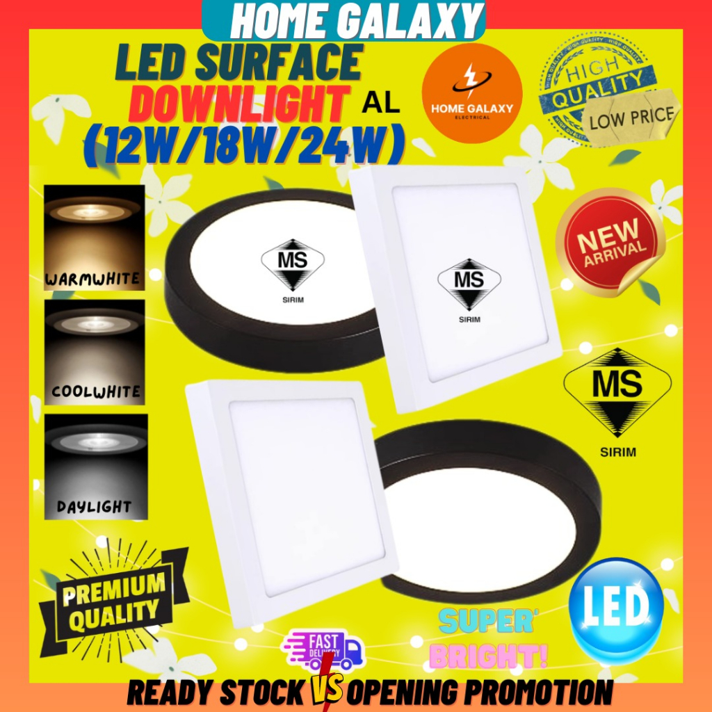 Siimm APPROVE LED Surface Downlight ไฟพื้นผิว LED 12W 18W 24W Lampu โคมไฟเพดานสีดําและสีขาว LED ...