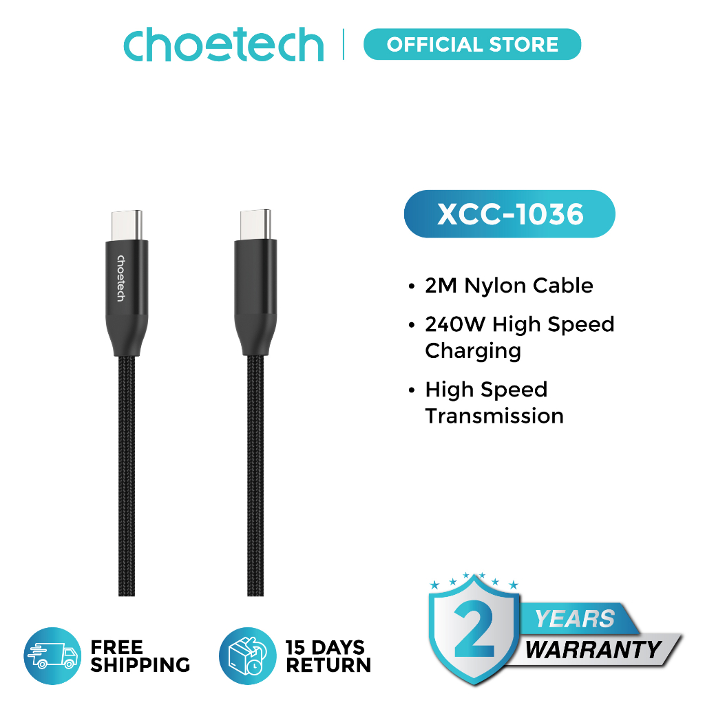 Choetech XCC-1036 PD3.1 สายเคเบิลไนล่อน 240W USB-C เป็น USB-C 2 เมตร ...