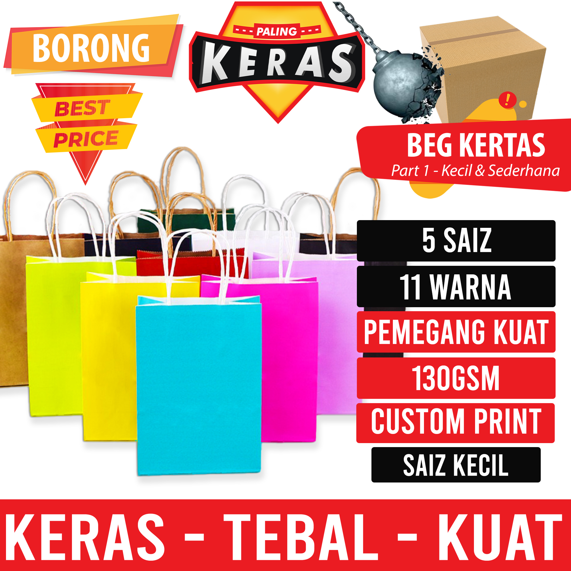 Palingkeras 5 saiz 11warna Small & Medium Tali Beg Kertas / Beg Goodies ...