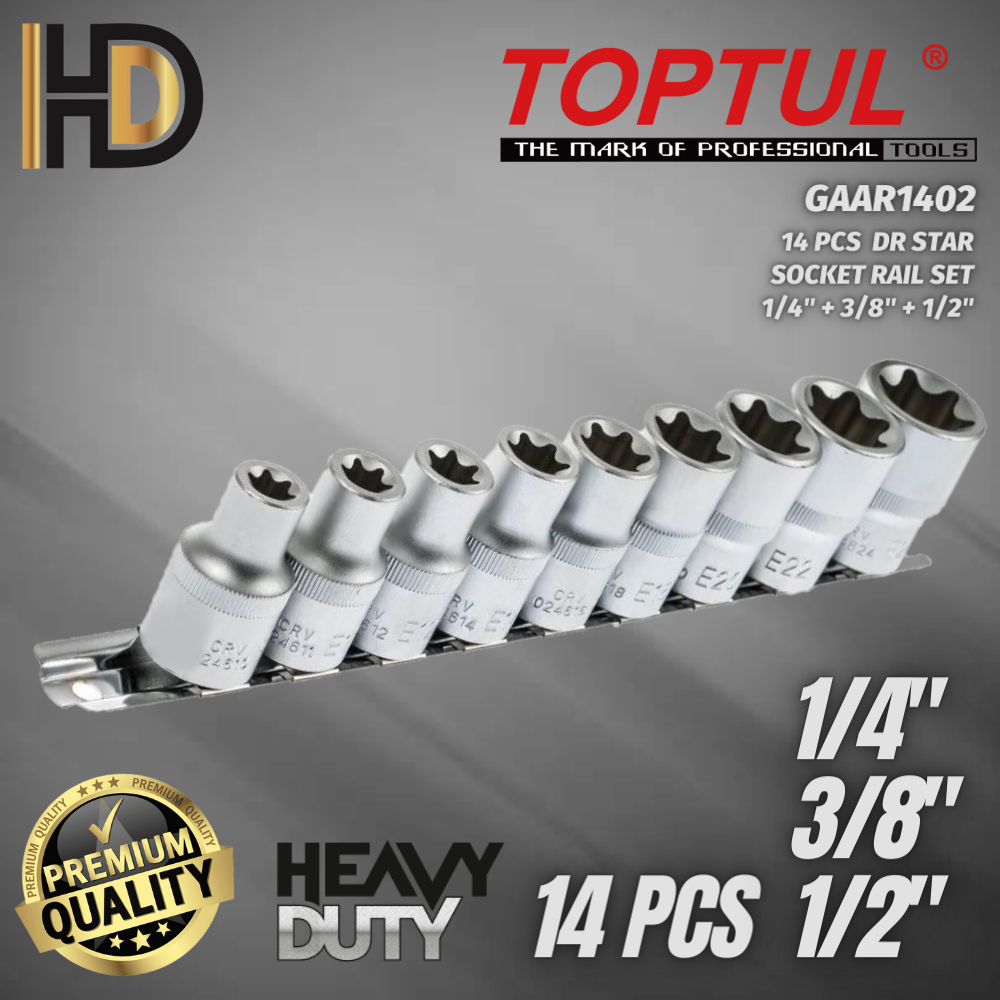 Toptul 14 ชิ้น Star Socket Rail Set / 3 ขนาด / 1/4" + 3/8" + 1/2" DR ...