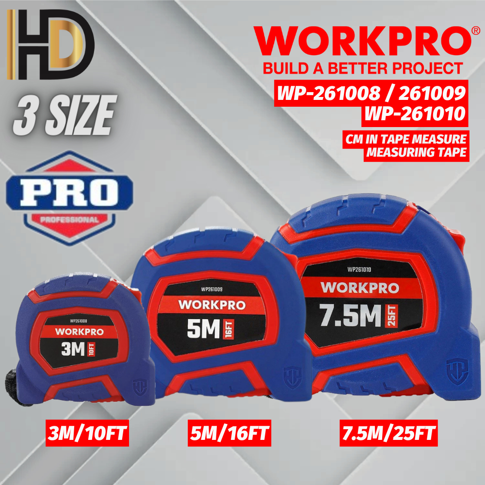 Workpro เทปวัด / ซม. อ่านง่าย / 3 ขนาด / 3M + 5M + 7.5M / WP261008 / Wp261009 / Wp261010 ...