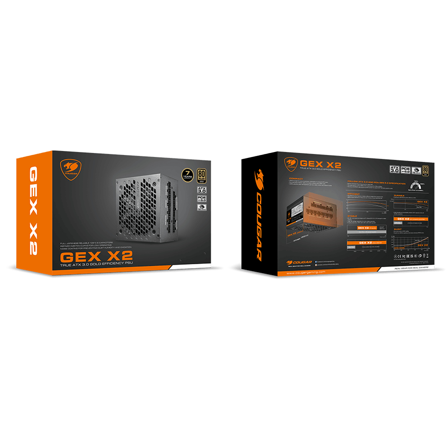 Cougar PSU GEX X2 Series 80+ Gold 850/1000W Full Modular ATX 3.0 (PCIE GEN 5.0) รับประกัน 7 ปี ...