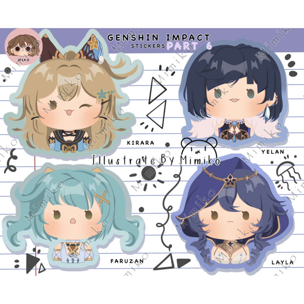 Genshin impact Sticker Kirara Yelan Faruzan Layla Die Cut Sticker ...