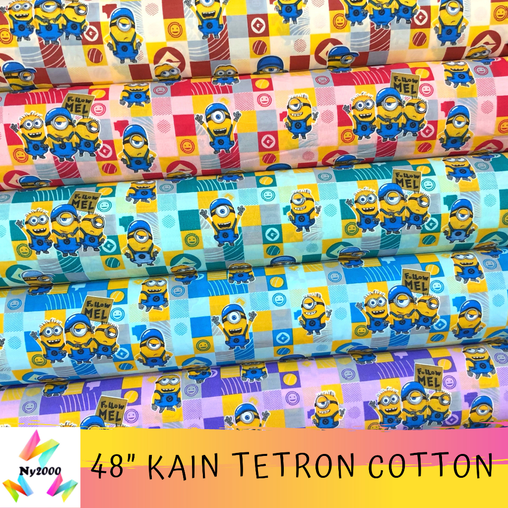 Kain Tetron Cotton TC (โพลีเอสเตอร์) Corak Minion (Bidang 48) / ผ้าฝ้าย ...