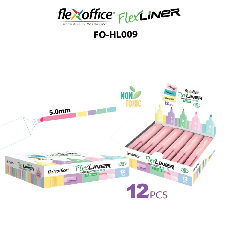 ปากกาเน้นข้อความ FlexOffice FlexLiner Pastel (5 มม. x กล่อง 12 ชิ้น) FO-HL009 | Shopee Thailand
