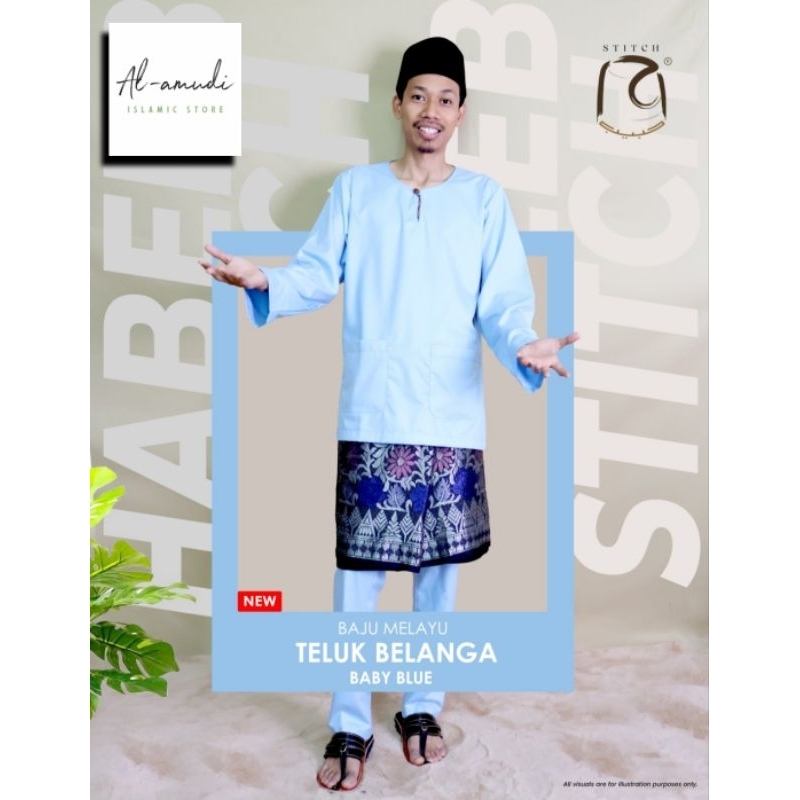 Baju Melayu Teluk Belanga Baby Blue Habeeb Stitch | Shopee Thailand