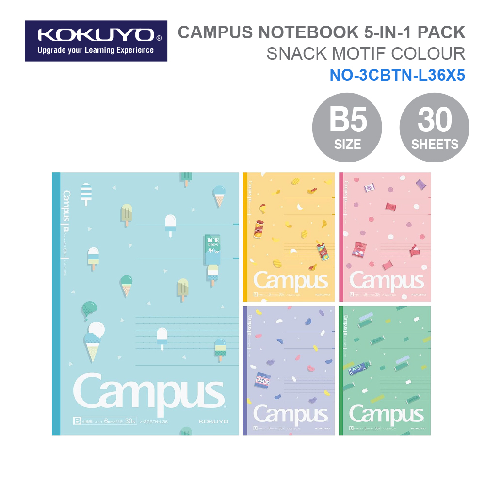 [LIMITED Edition] KOKUYO CAMPUS Notebook 5-in-1 Pack B5 Dotted 6mm Rule 35 Lines 30 แผ่น SNACK ...