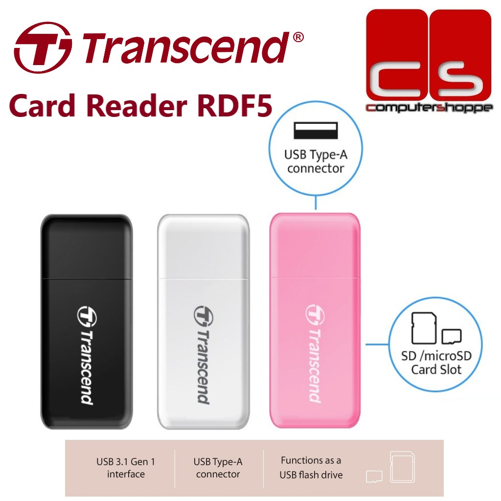 Transcend เครื่องอ่านการ์ด USB 3.1 Gen1 - RDF5 (สีดํา/สีขาว/สีชมพู ...