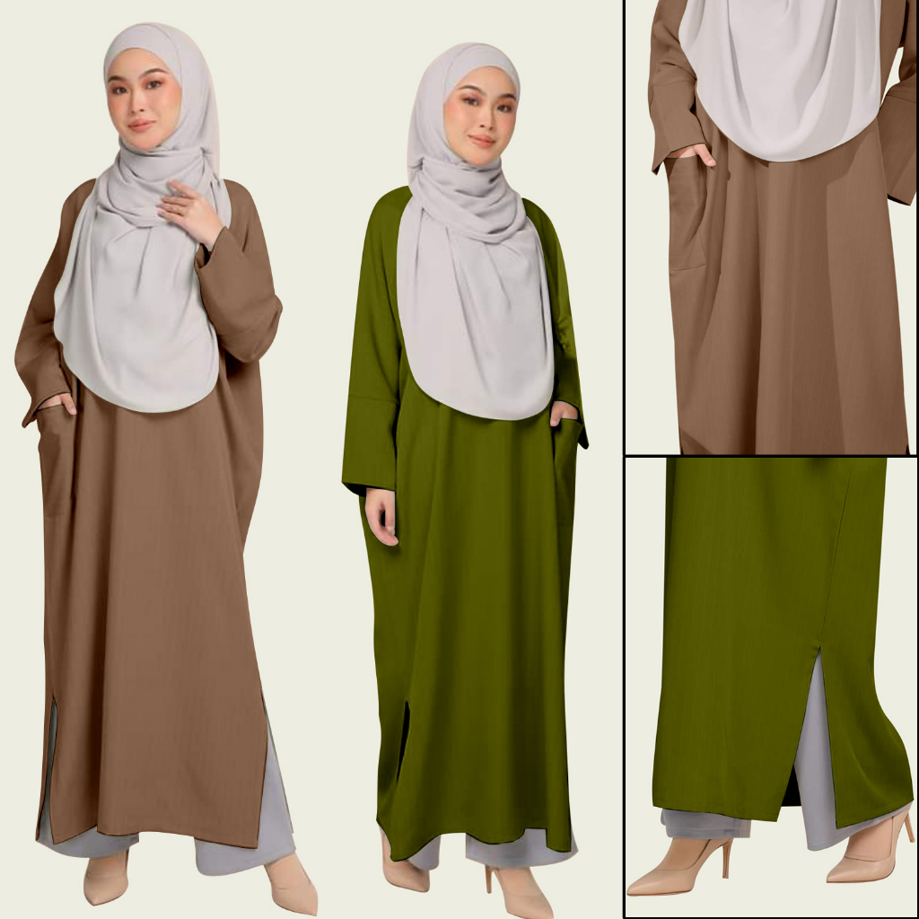 ผู้หญิงชุดยาว BF friendly Mini Jubah Muslimah ชุดเดรสกระเป๋าด้านข้าง ...