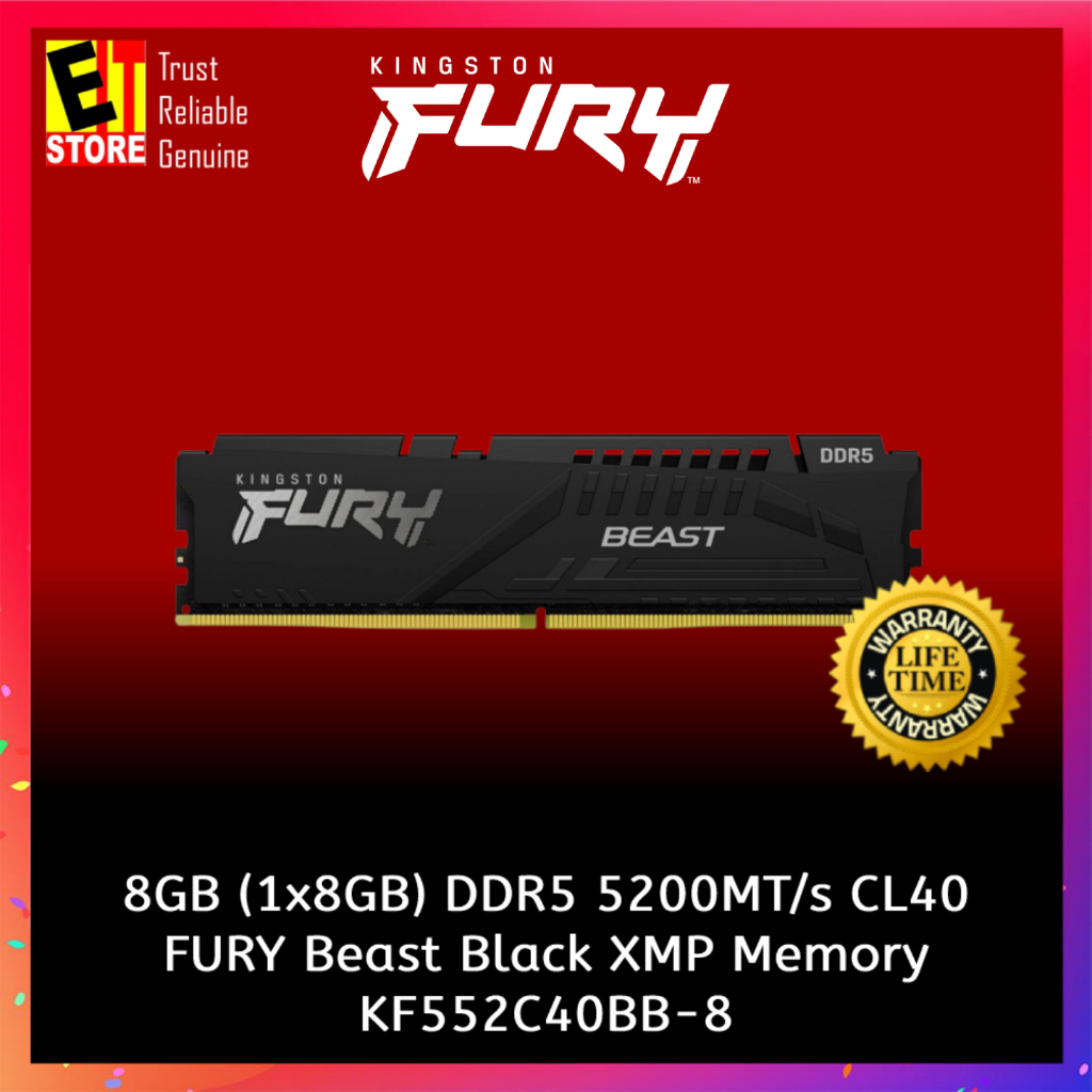 Kingston หน่วยความจํา DDR5 5200MT/s CL40 FURY Beast XMP - 8GB/32GB (KF552C40BB-8/KF552C40BB-32 ...