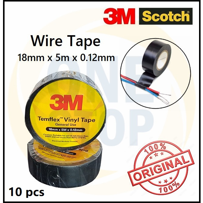 3m Temflex เทปพันสายไฟ PVC ไวนิล กันน้ํา (10 ชิ้น สีดํา) เทป 3 เมตร 18 มม. / เทปพันสายไฟ สีดํา ...