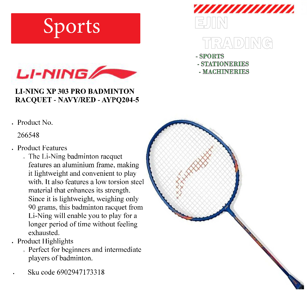 Li-ning XP 303 PRO BADMINTON RACQUET - สีกรมท่า / แดง - AYPQ204-5 ...
