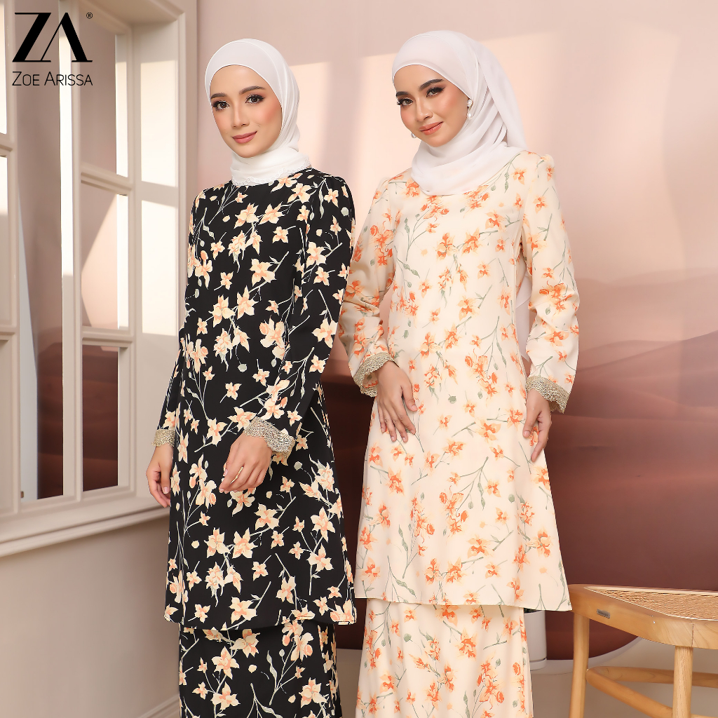 Zoe ARISSA BAJU Kurung PAHANG Moden LACE Kurung ดอกไม้พิมพ์ออกแบบ RAYA ...