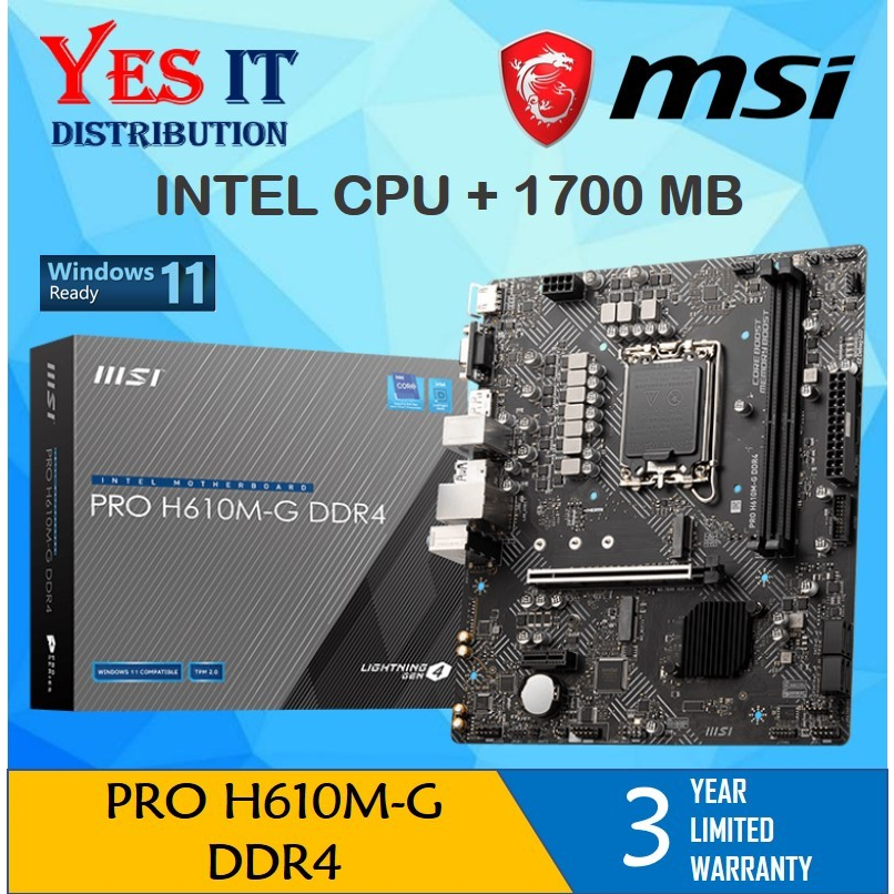 Msi PRO H610M-G DDR4 LGA1700 mATX MOTHERBOARD + โปรเซสเซอร์ INTEL 12th ...