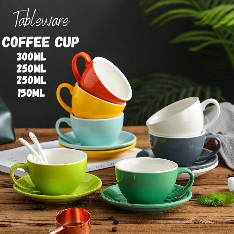 Style Colourful Ceramic Barista Latte Cup set ถ้วยกาแฟคาปูชิโน่และจาน ...