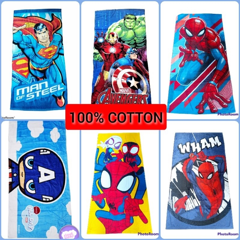 ผ้าฝ้าย 100% พิมพ์ลายการ์ตูน TOWEL SPIDERMAN MARVEL tuala mandi kartun ...