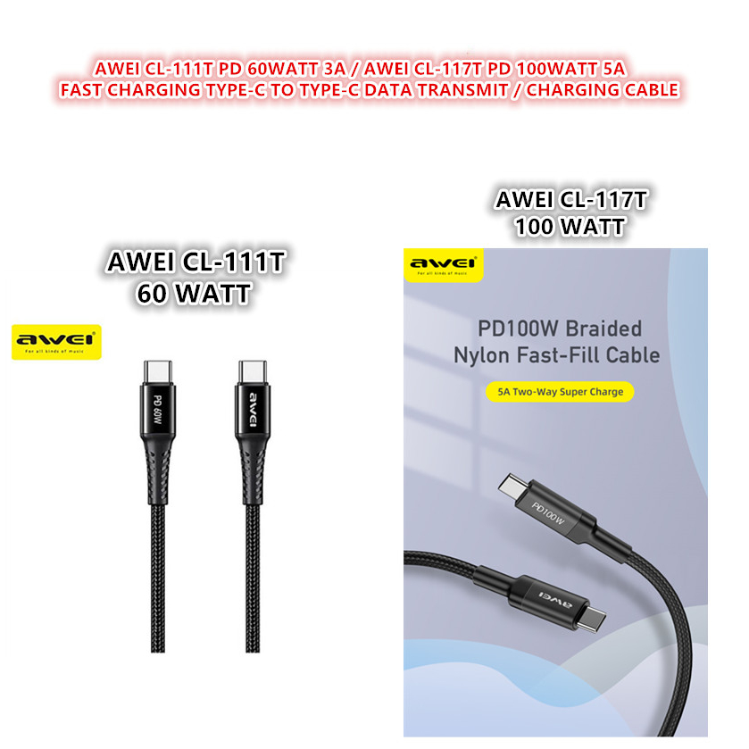 Awei CL-111T PD 60WATT 3A / AWEI CL-117T PD 100WATT 5A ชาร์จเร็ว TYPE-C ...