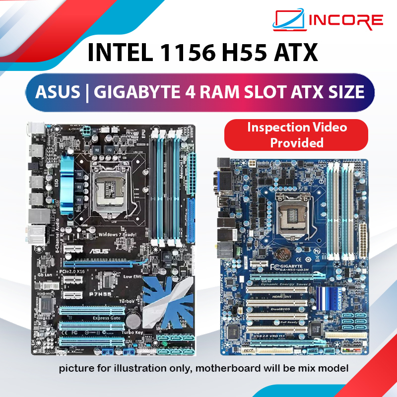 Asus Gigabyte H55 ATX เมนบอร์ด Intel ซ็อกเก็ต 1156 4 ช่อง Ram DDR3 ...